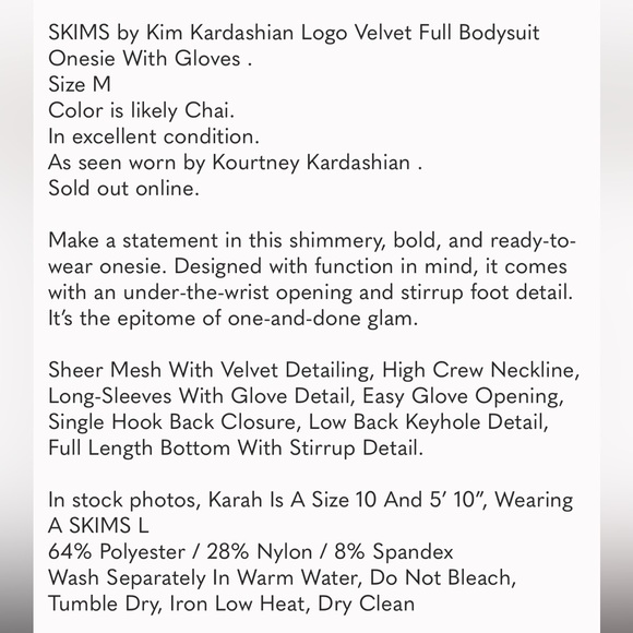SKIMS | Pants & Jumpsuits | Skims Logo Velvet Full Bodysuit Onesie W ...